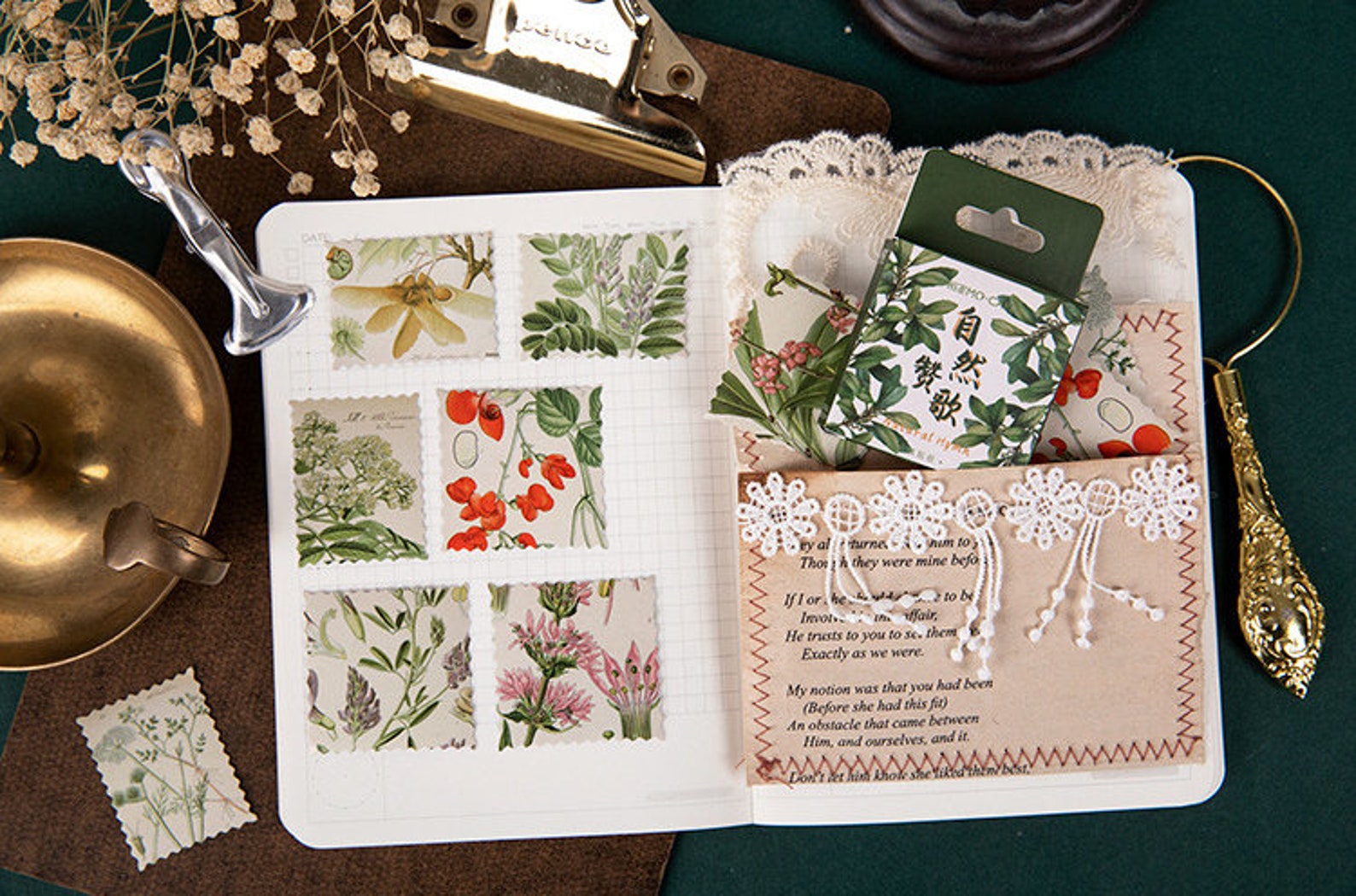 Botanical Illustration Stamps Sticker Set, Flower, Plant Sticker ...