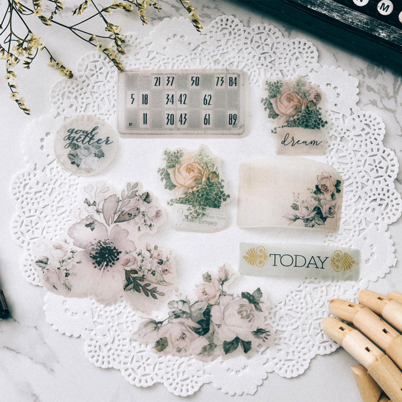 Pastel Vintage Flower Stickers Pack Translucent Watercolor - Etsy