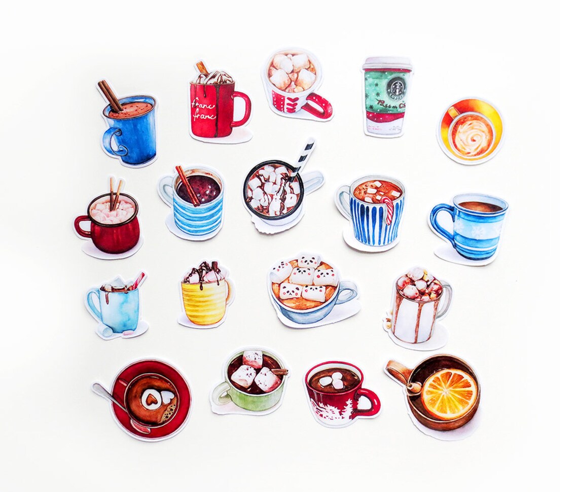 Winter Drinks Sticker Pack Hot Chocolate Coffee Cappuccino | Etsy