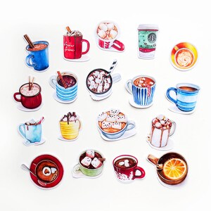 Winter Drinks Sticker Pack, Hot Chocolate, Coffee, Cappuccino, Mint ...