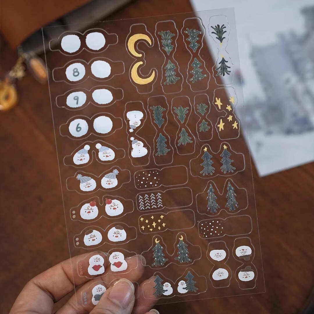 Snowman Labels Clear Sticker Sheet, Rolling Island Original Design Kiss ...