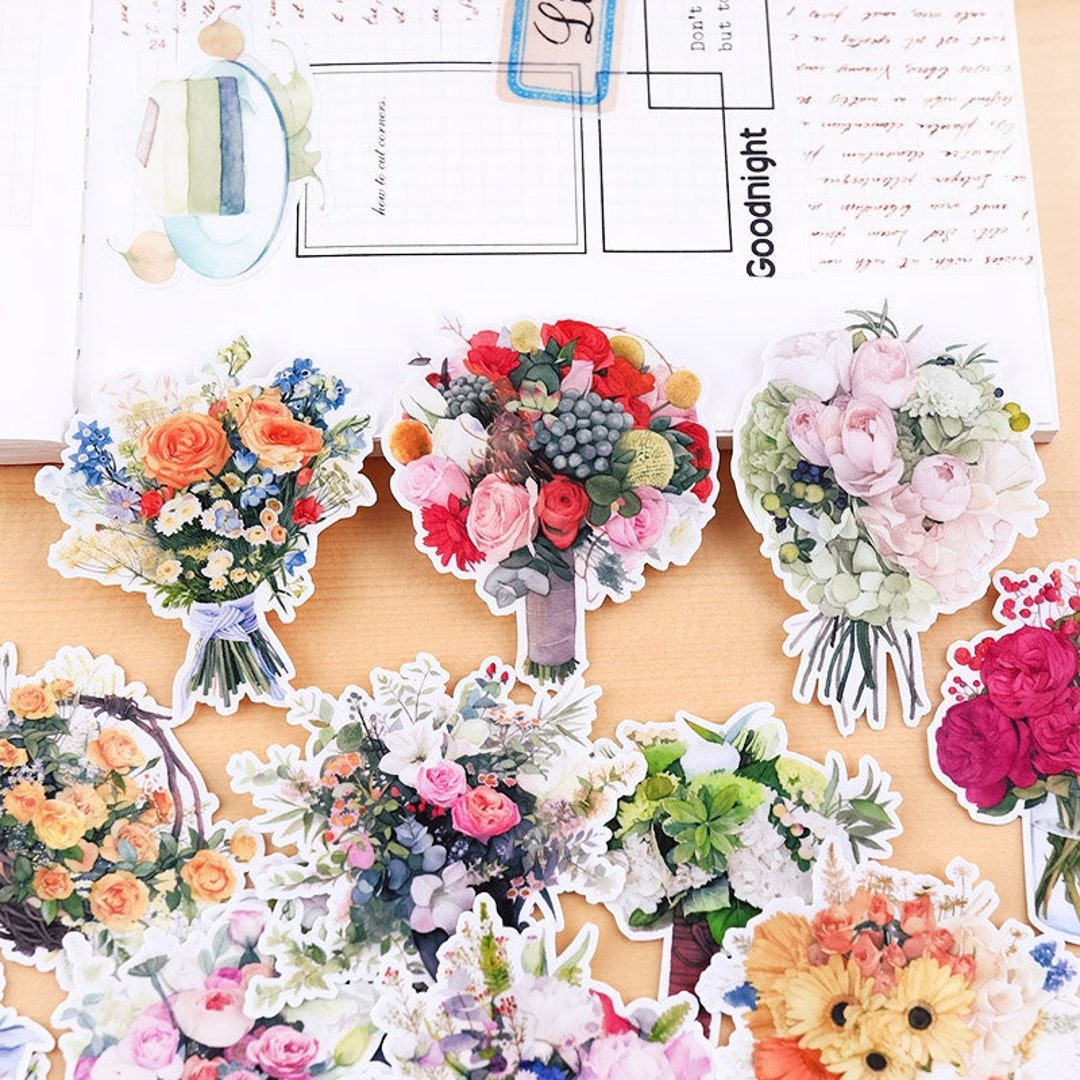Flower Bouquet Stickers Pack, Rose, Carnation, Peony, Sunflower, Floral ...