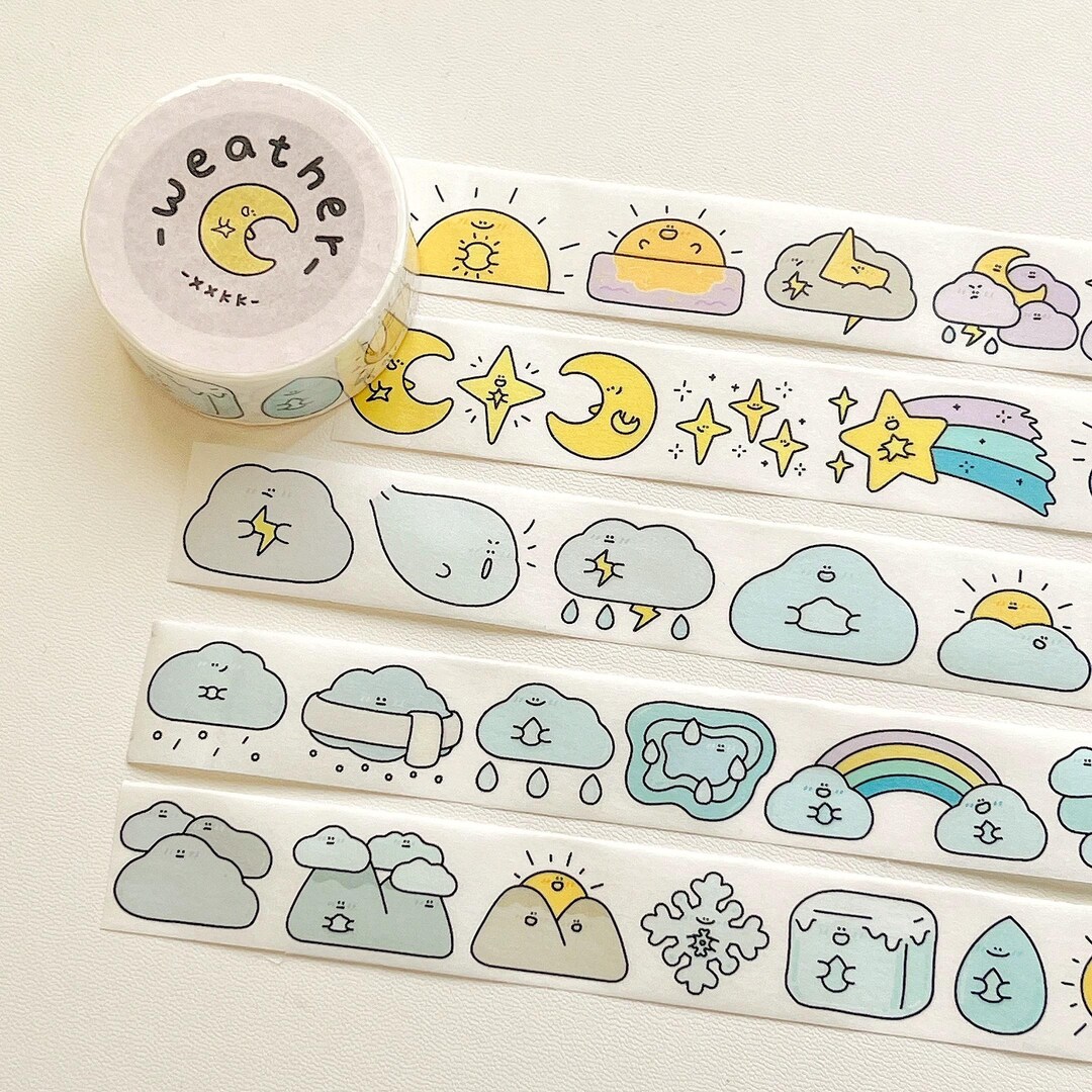 Weather Washi Tape, XXKK Studio Illustrated Masking Tape, Sun, Cloud ...