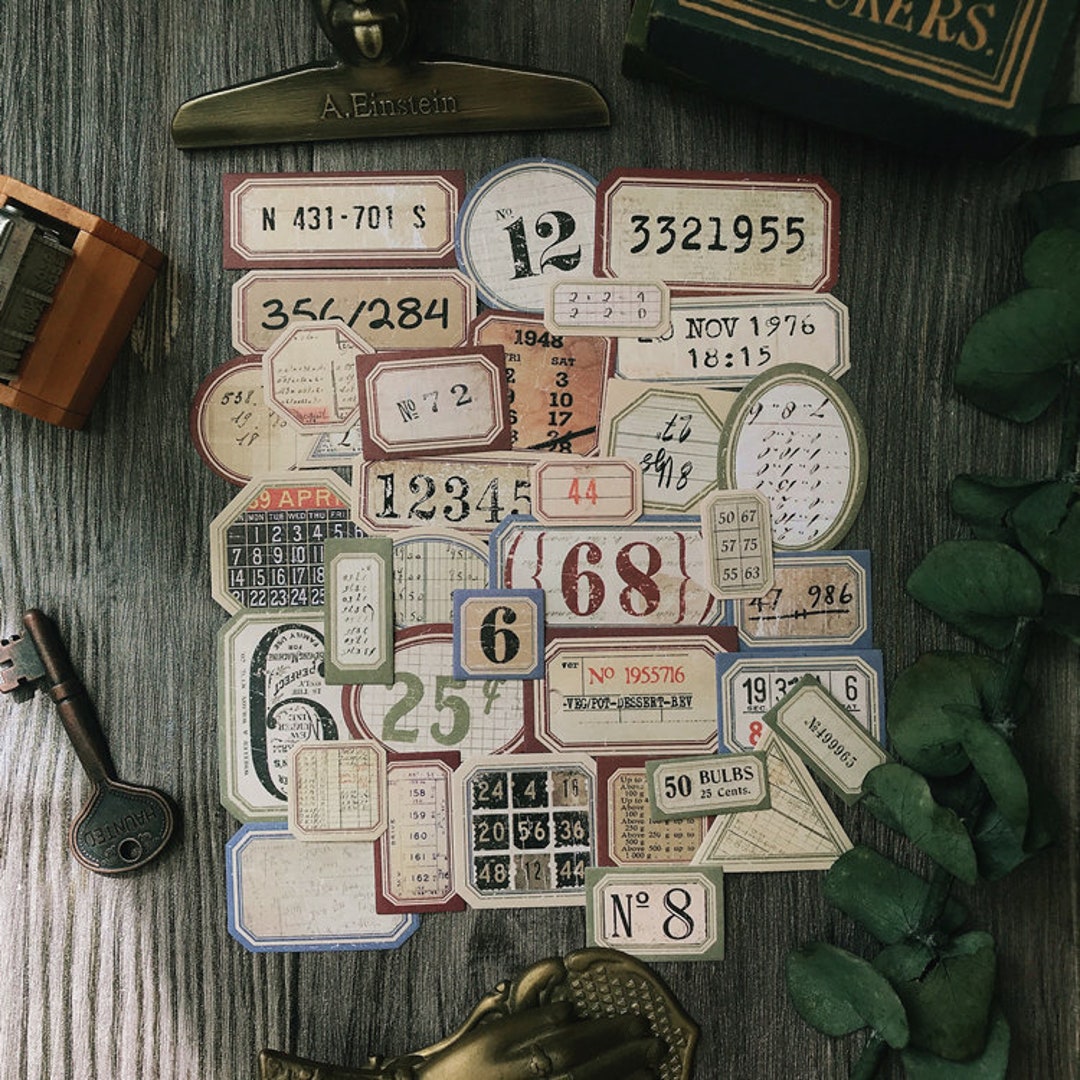 Vintage Number Labels and Tags Stickers Pack, Label Stickers, Ephemera ...