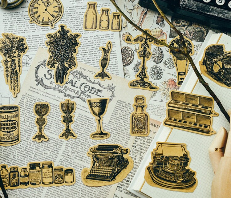 Vintage Objects Illustration Kraft Stickers Pack Monochrome - Etsy