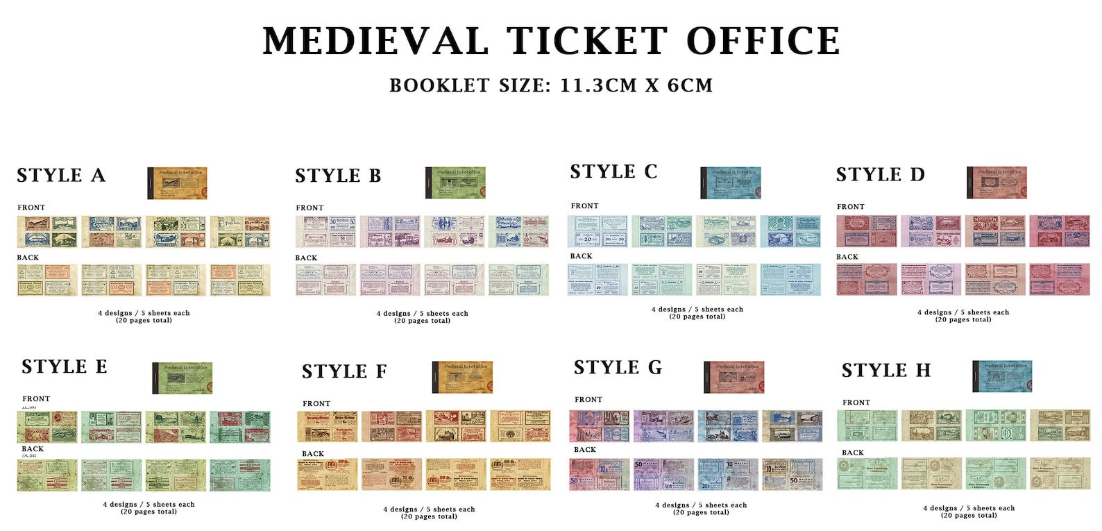 Medieval Ticket Office Paper Pad, Vintage Tickets Replica, Colorful ...