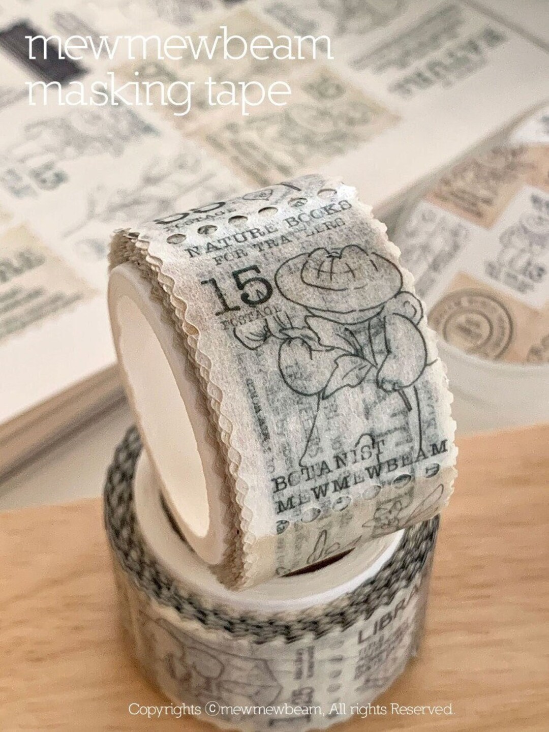 Mewmewbeam Botanist Stamp Masking Tape, Die-cut Cat Ticket Washi Tape ...
