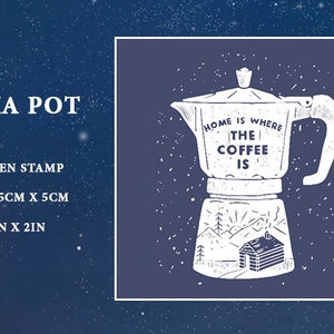 Coffee Press Rubber Stamp, Moka Pot, Coffee Maker, Mountains Stamp for ...