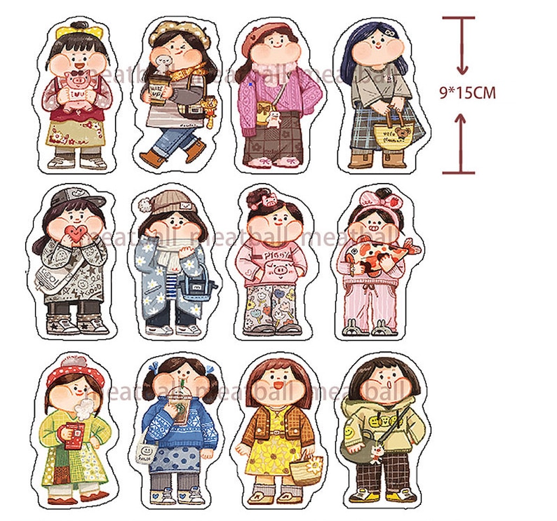 Set of 12 Meatball Girls Daily Outfits Postcards Set, Kawaii Post Card ...