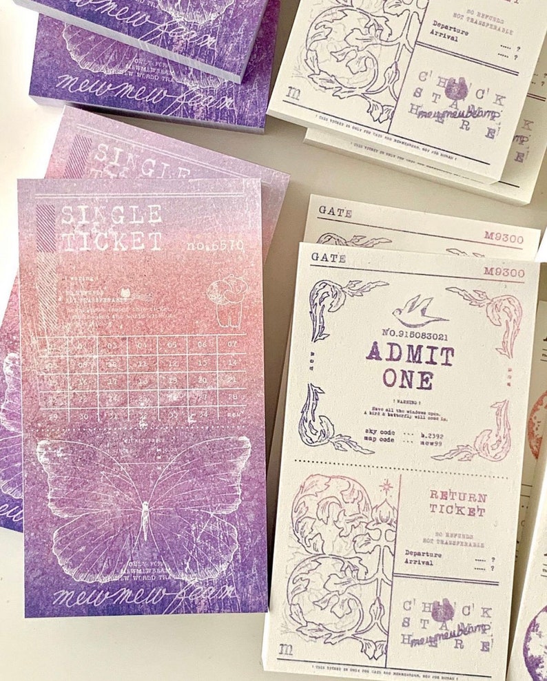 Mewmewbeam Purple Moon and Butterfly Tickets Paper Pad, Pastel Pink ...