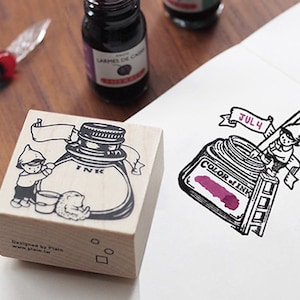 Ink Bottle Rubber Stamp, Fountain Pen Ink Swatch, Empty Glass Bottle ...