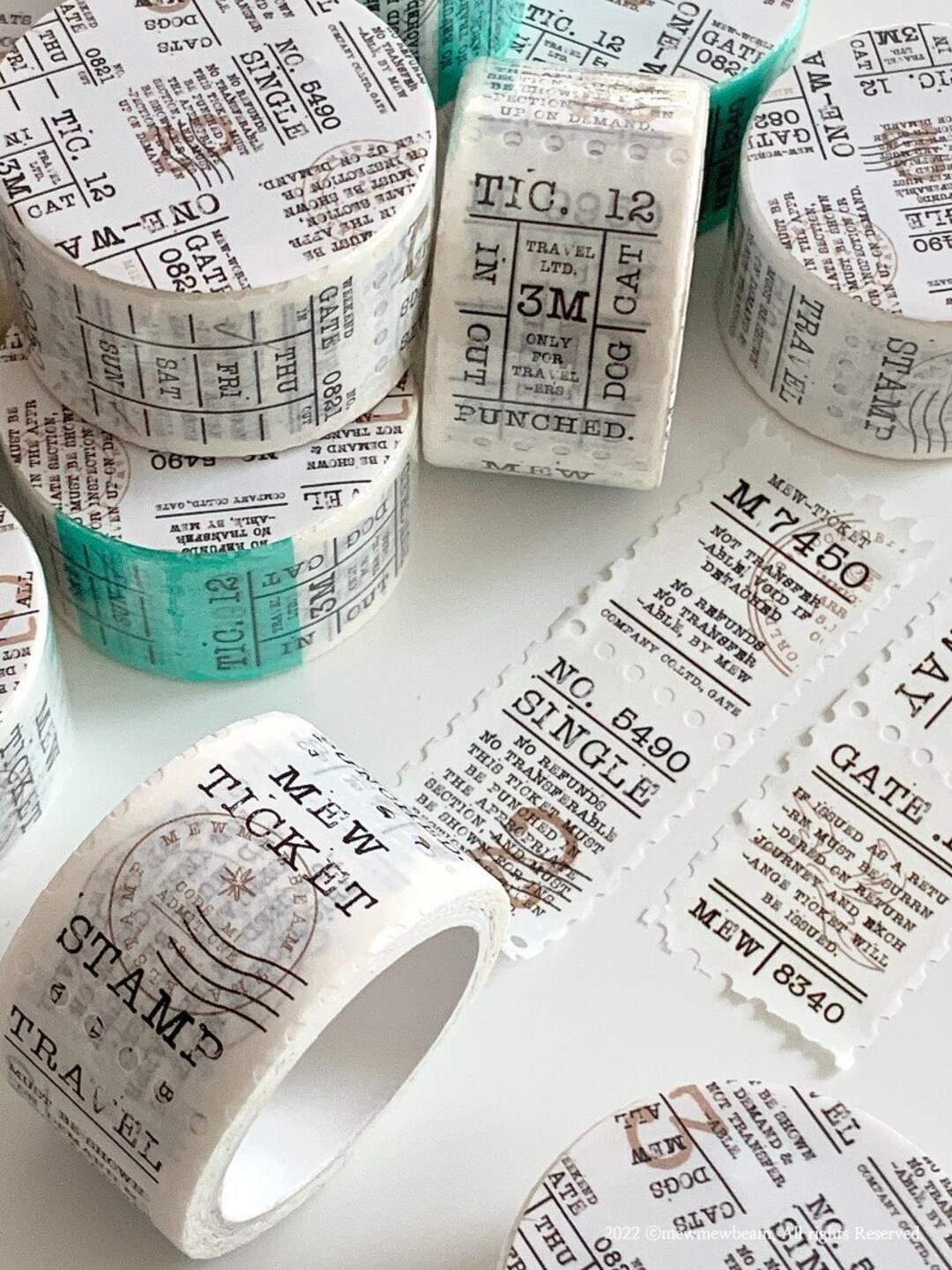 Mewmewbeam Vintage Tickets Stamp Washi Tape, Die-cut Flower Masking ...