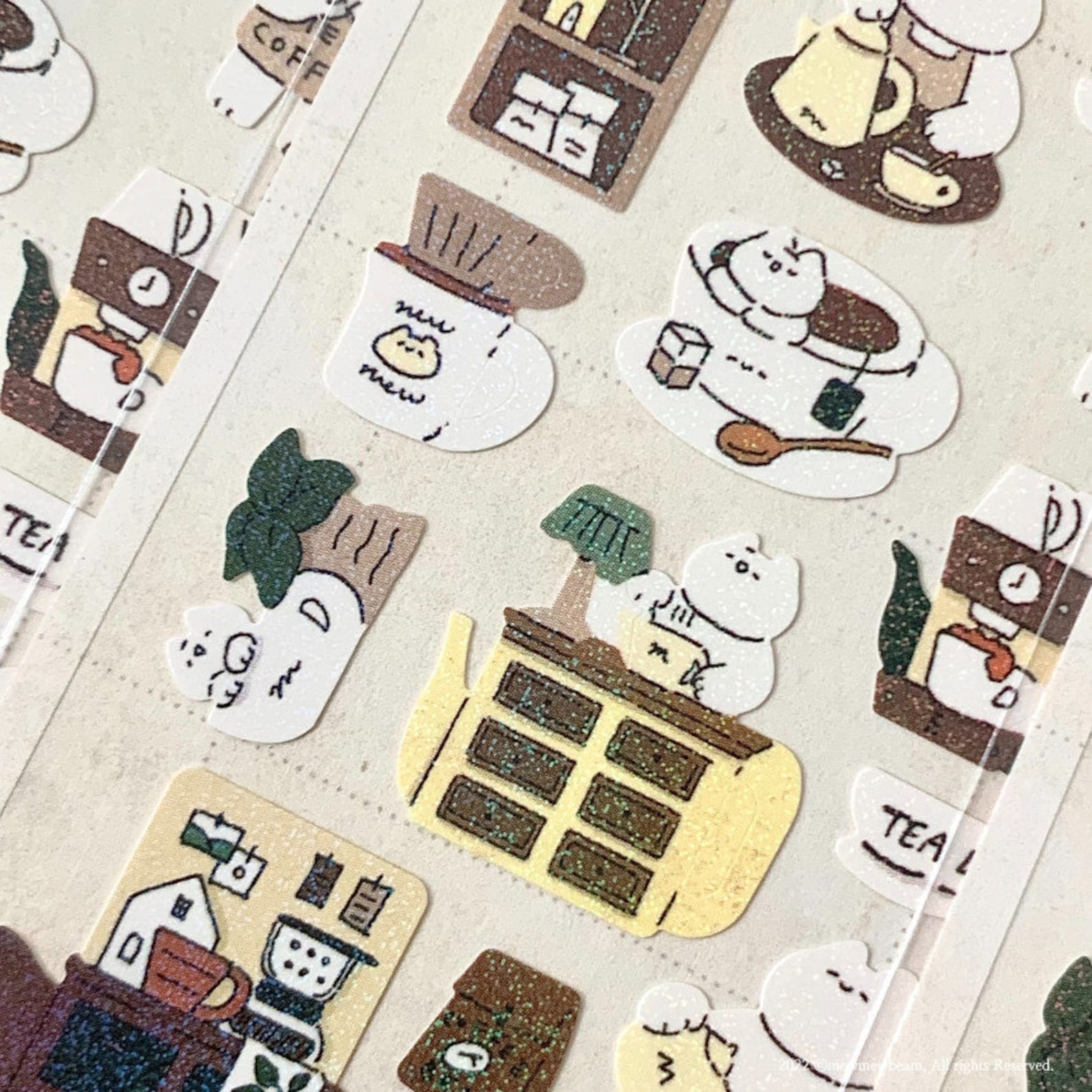 Cat Barista Stickers Sheet, Coffee Shop, Holographic Glitter Stickers ...