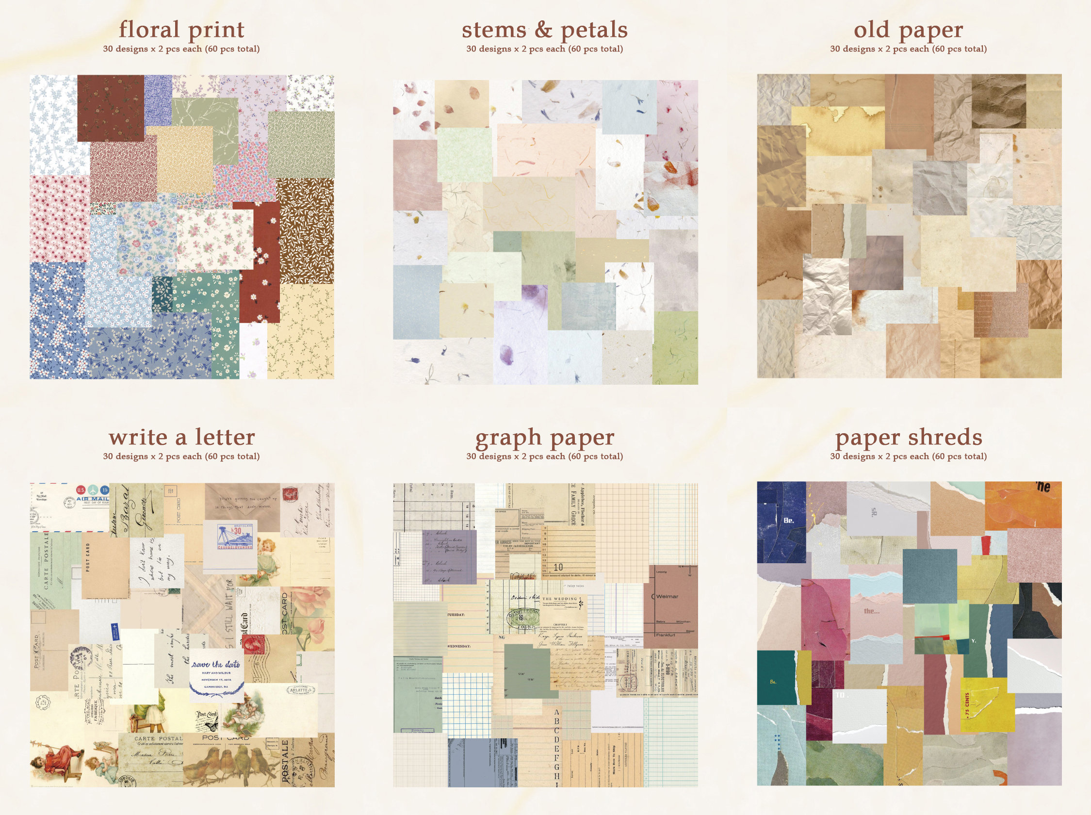 Mini Assorted Paper Packs Paper Sampler Floral and Vintage - Etsy