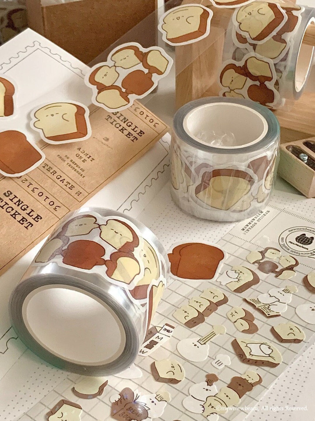 Mewmewbeam Bread Sticker Masking Tape, Cat Loaf Bread Die-cut Cat ...