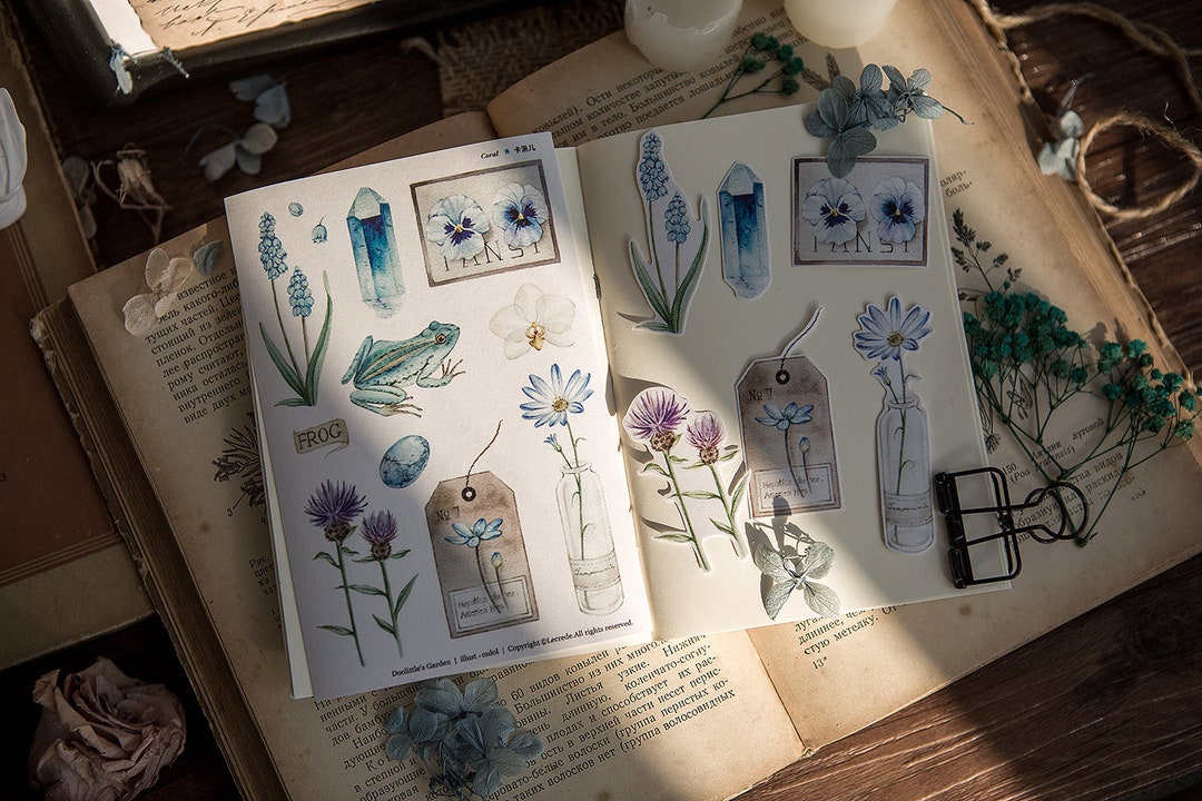Doolittle's Garden 2 Stickers Set, Coral, Botanical Sticker Sheet, Blue ...