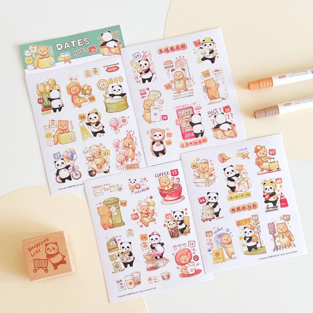 Dates and Cycles Stickers Sheet, Panda and Bear Calendar, Everein ...