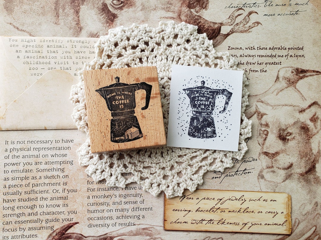 Coffee Press Rubber Stamp, Moka Pot, Coffee Maker, Mountains Stamp for ...