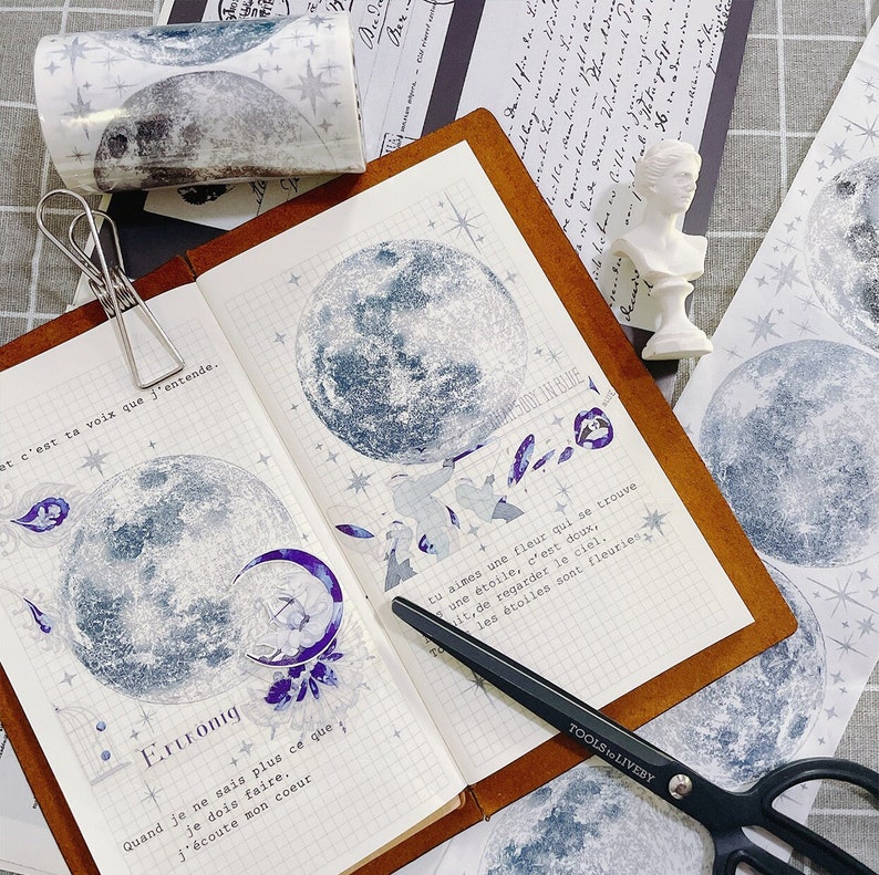 Extra Wide Moon Face Illustration Washi Tape Lunar Phase - Etsy