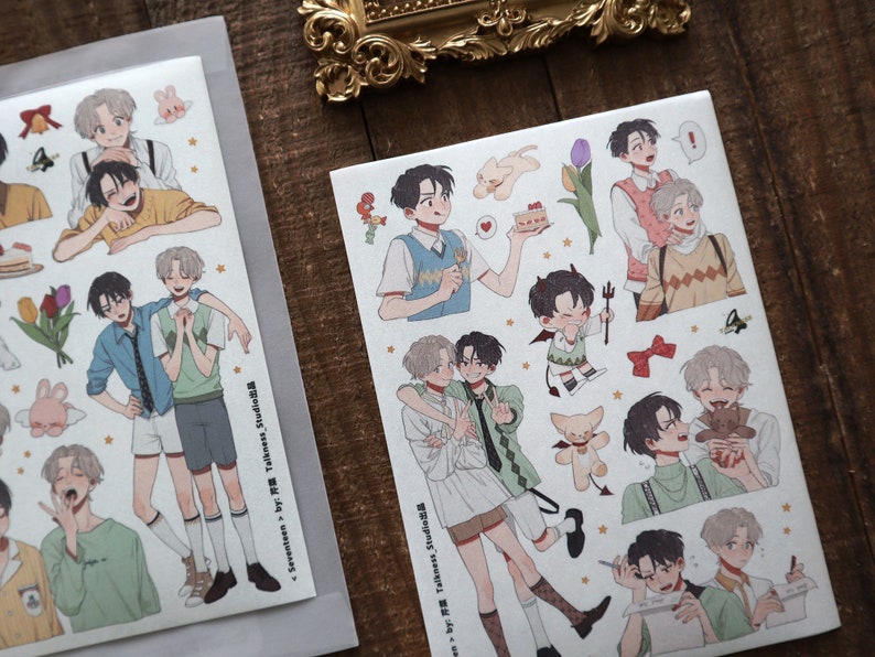 Boys Illustration Stickers Sheet Talkness Studio Original - Etsy