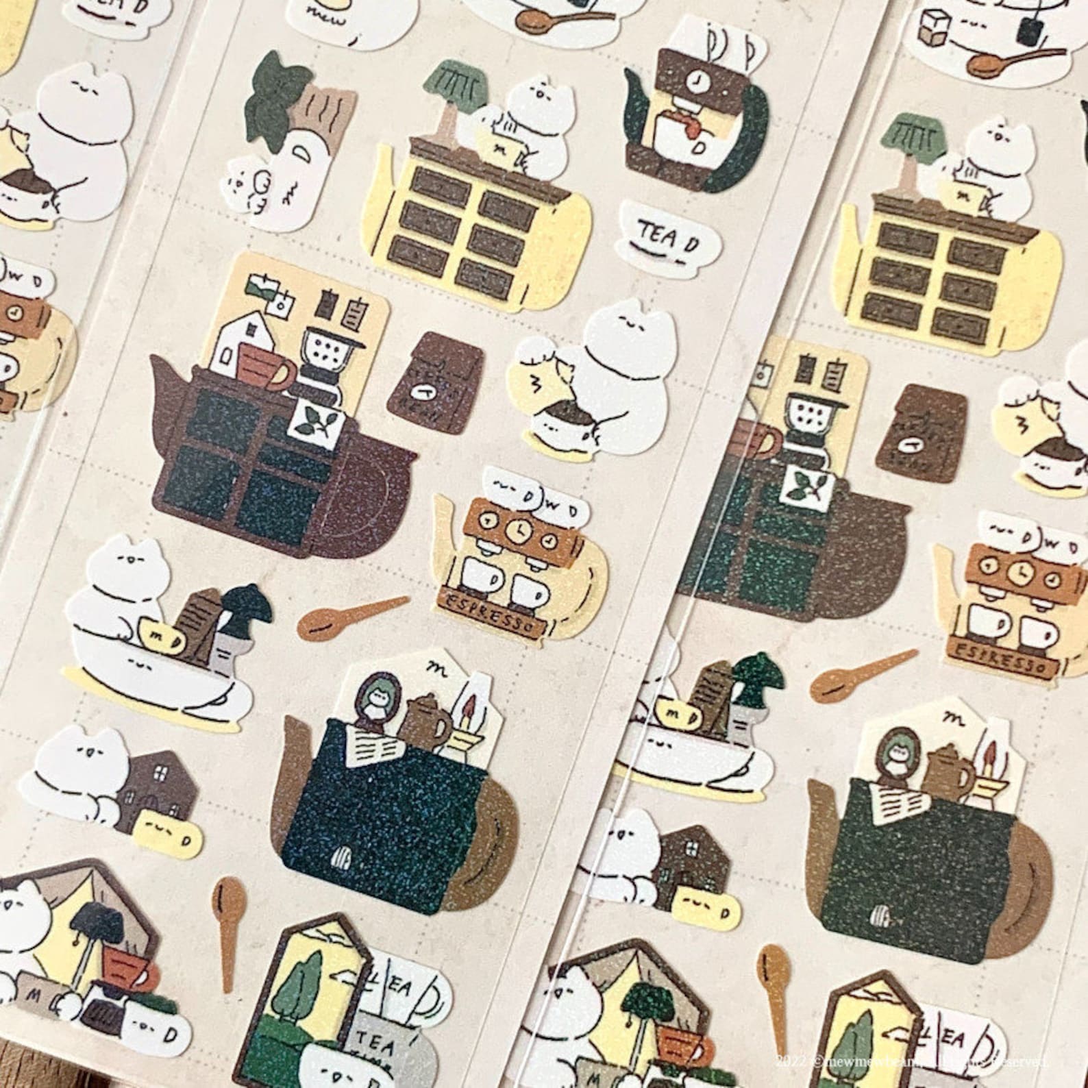 Cat Barista Stickers Sheet, Coffee Shop, Holographic Glitter Stickers ...