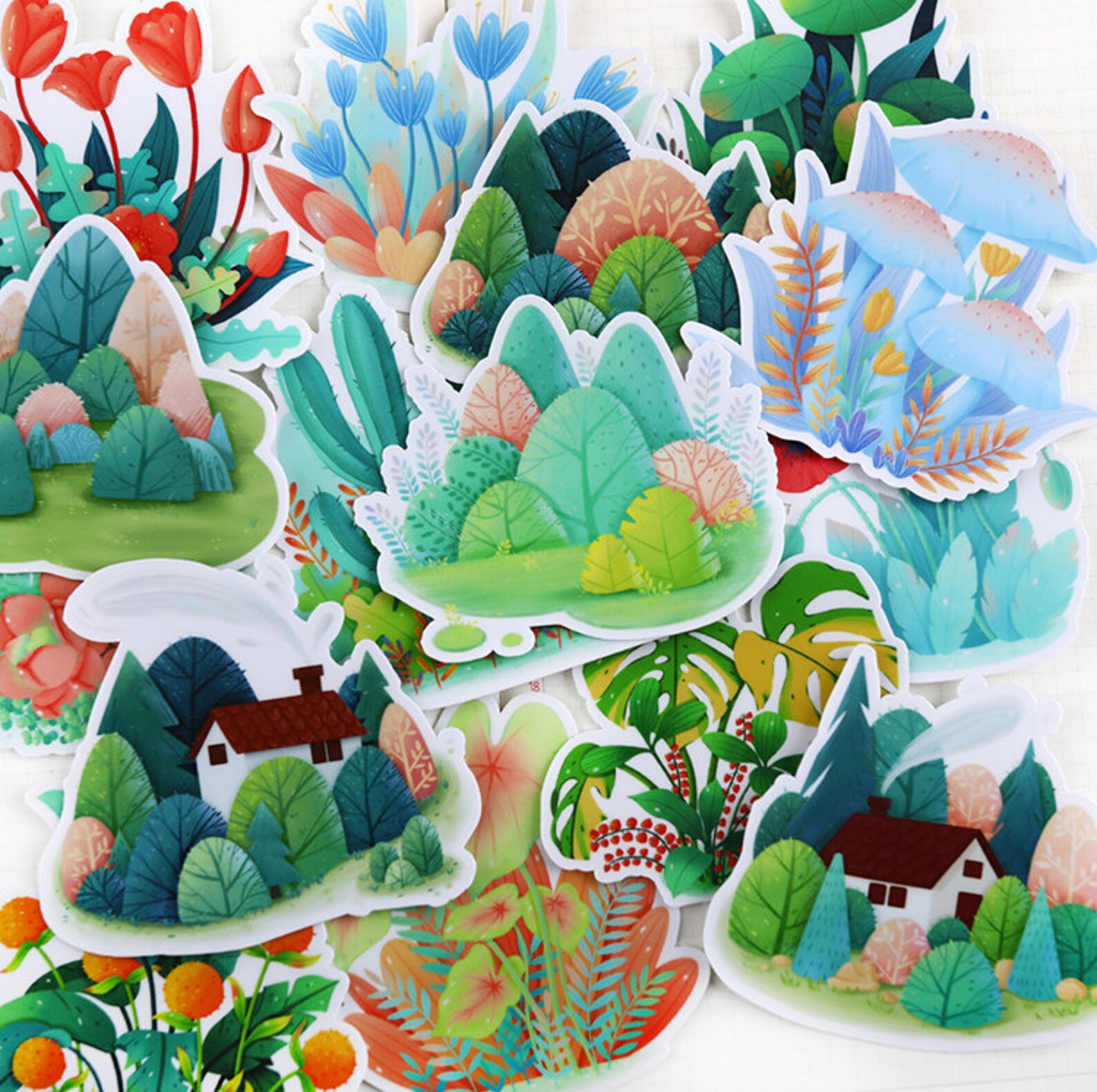 Little Forest Stickers Pack Shrub Succulent Cabin in the | Etsy