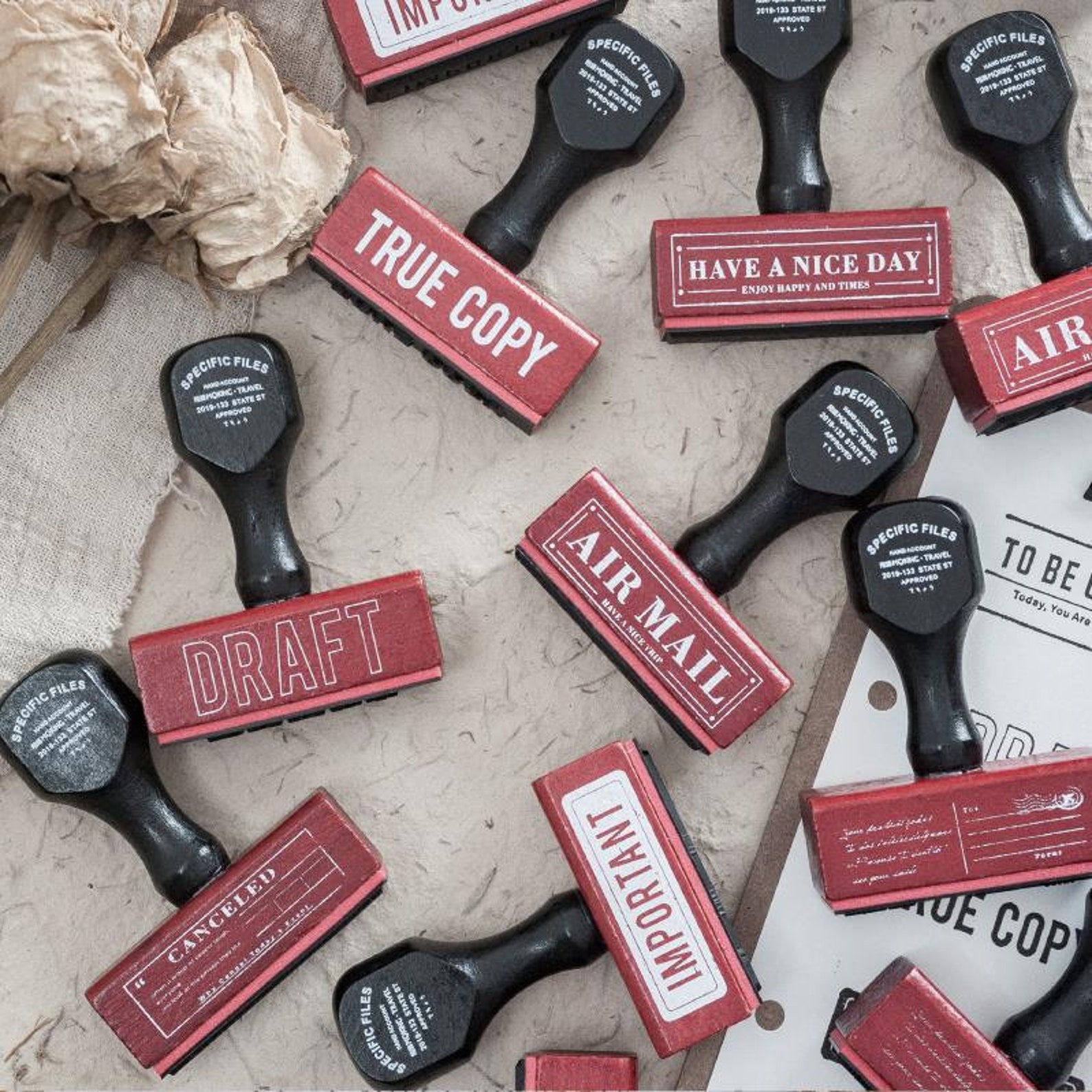 Old School Post Office Label Stamps, Wooden Handle Stamp, Air Mail ...