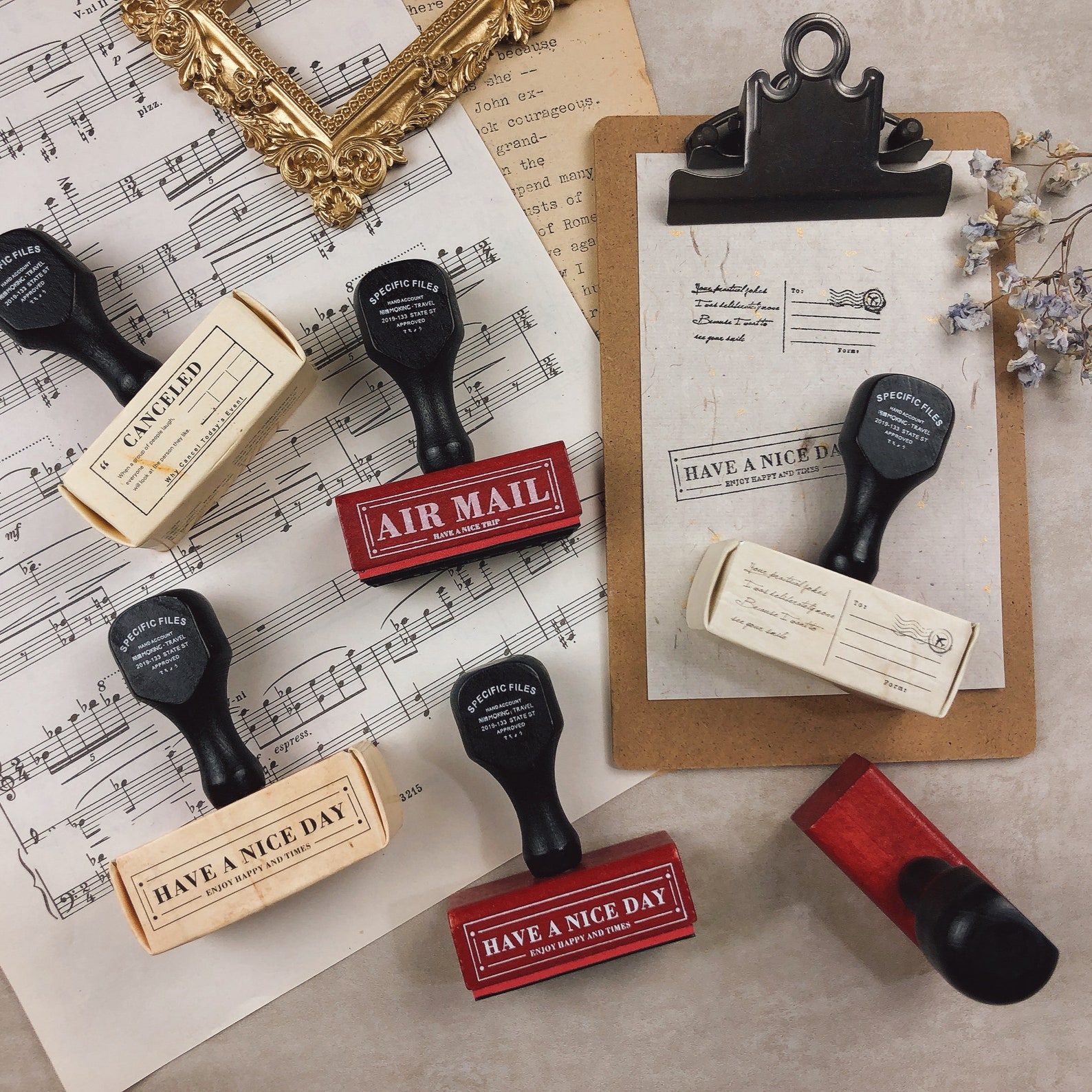 Old School Post Office Label Stamps, Wooden Handle Stamp, Air Mail ...