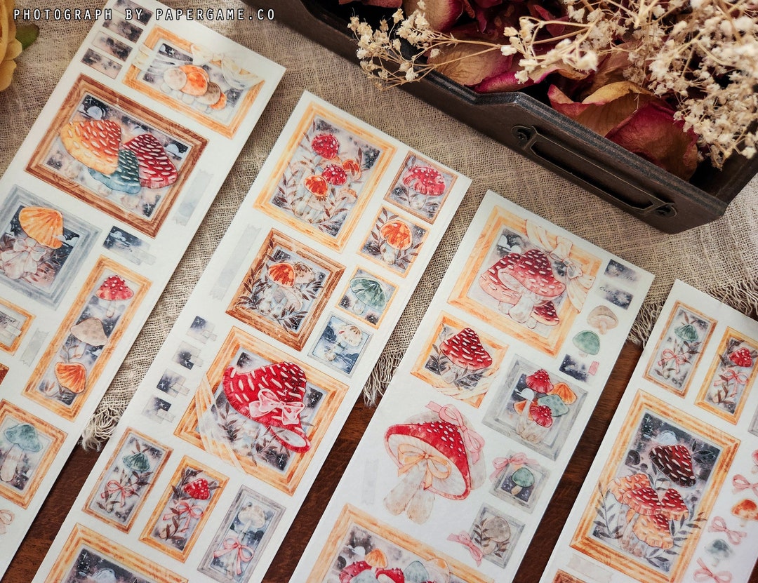 Mushroom Forest Specimen Masking Tape, Gold Foil, Mushroom Frame Stamps ...