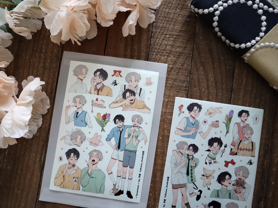 Boys Illustration Stickers Sheet Talkness Studio Original - Etsy
