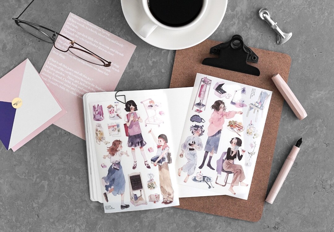 Girls Illustration Stickers Sheet, Wonderful Day, Talkness Studio Washi ...
