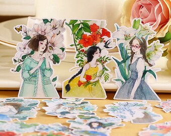 Girls Illustration Sticker Pack Flower Girl Stickers Series | Etsy