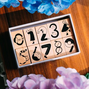 Cute Character Numbers Wood Mounted Stamps Set, Calendar Rubber Stamps ...