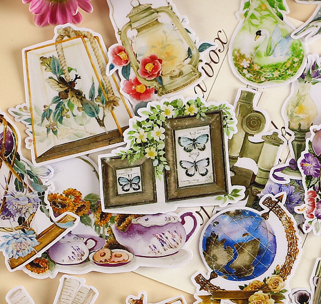 Vintage Objects Sticker Pack, Antique Treasures Sticker Set, Typewriter ...