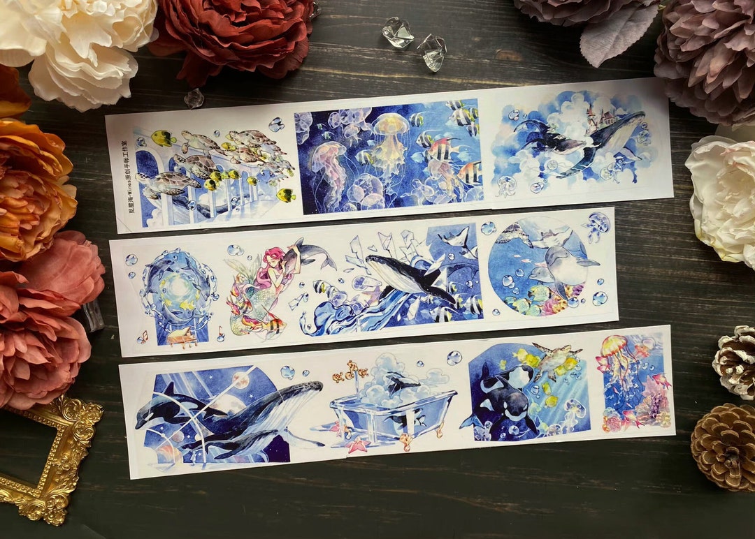 Oceans Apart Masking Tape, Extra Wide Sea Creatures Washi and PET Tape ...
