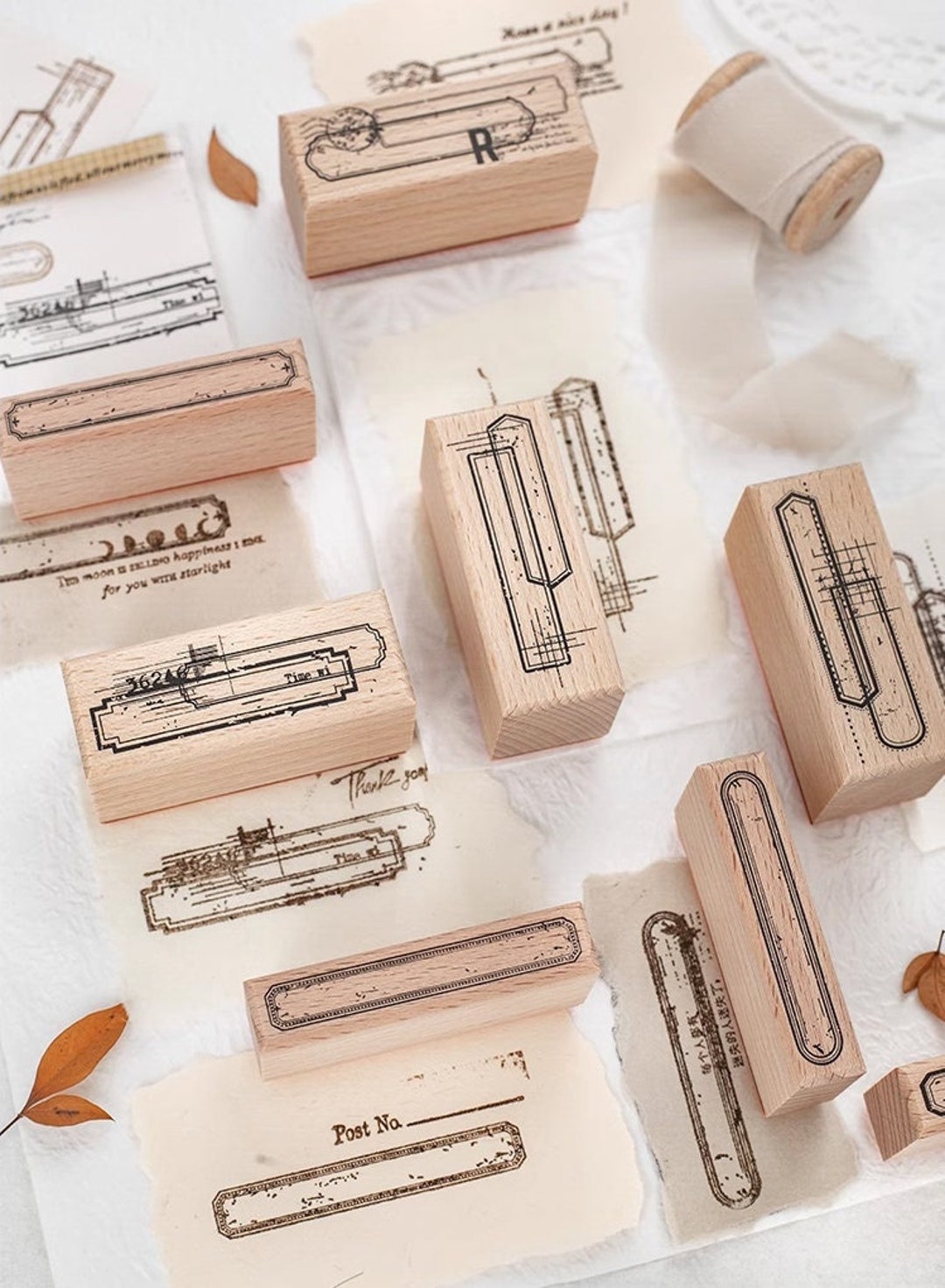 Mottled Rectangular Frames Rubber Stamps, Vintage Style Tag and Label ...