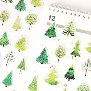 Forest Sticker Set, Flower, Pine Tree Stickers, Nature Themed Journal ...
