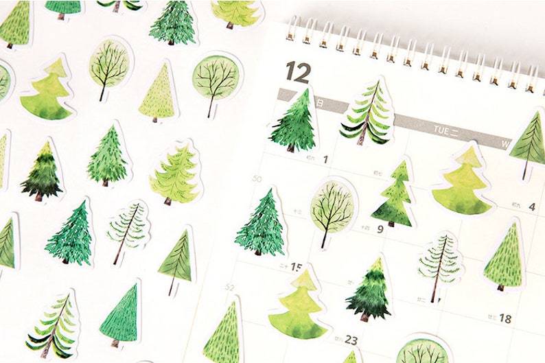 Forest Sticker Set Flower Pine Tree Stickers Nature Themed - Etsy