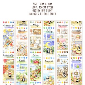 Bear Calendar 2 Washi Tape, Calendar, Everein Panda Bears Masking Tape ...