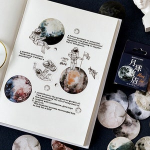 Moon View Sticker Set, Nebula, Moon Phases Stickers Pack, Scrapbook ...