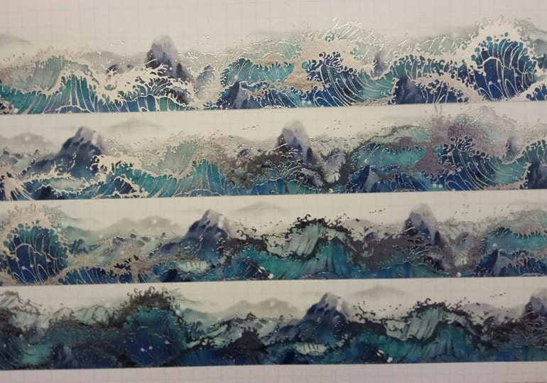 Sea Wave Washi Tape Silver Foil Washi Tape Roll the Great | Etsy