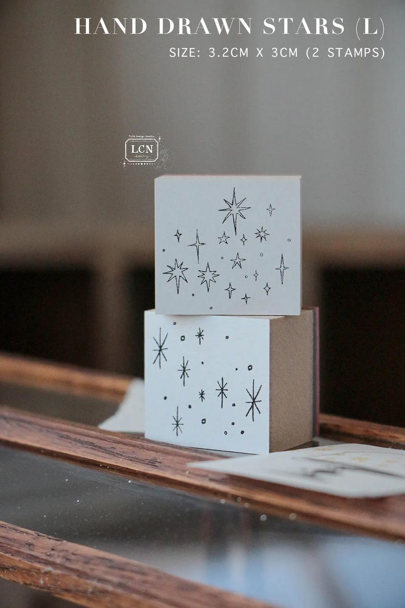 Hand Drawn Stars Rubber Stamp, LCN Design Studio Lignous Stamp, Lin ...