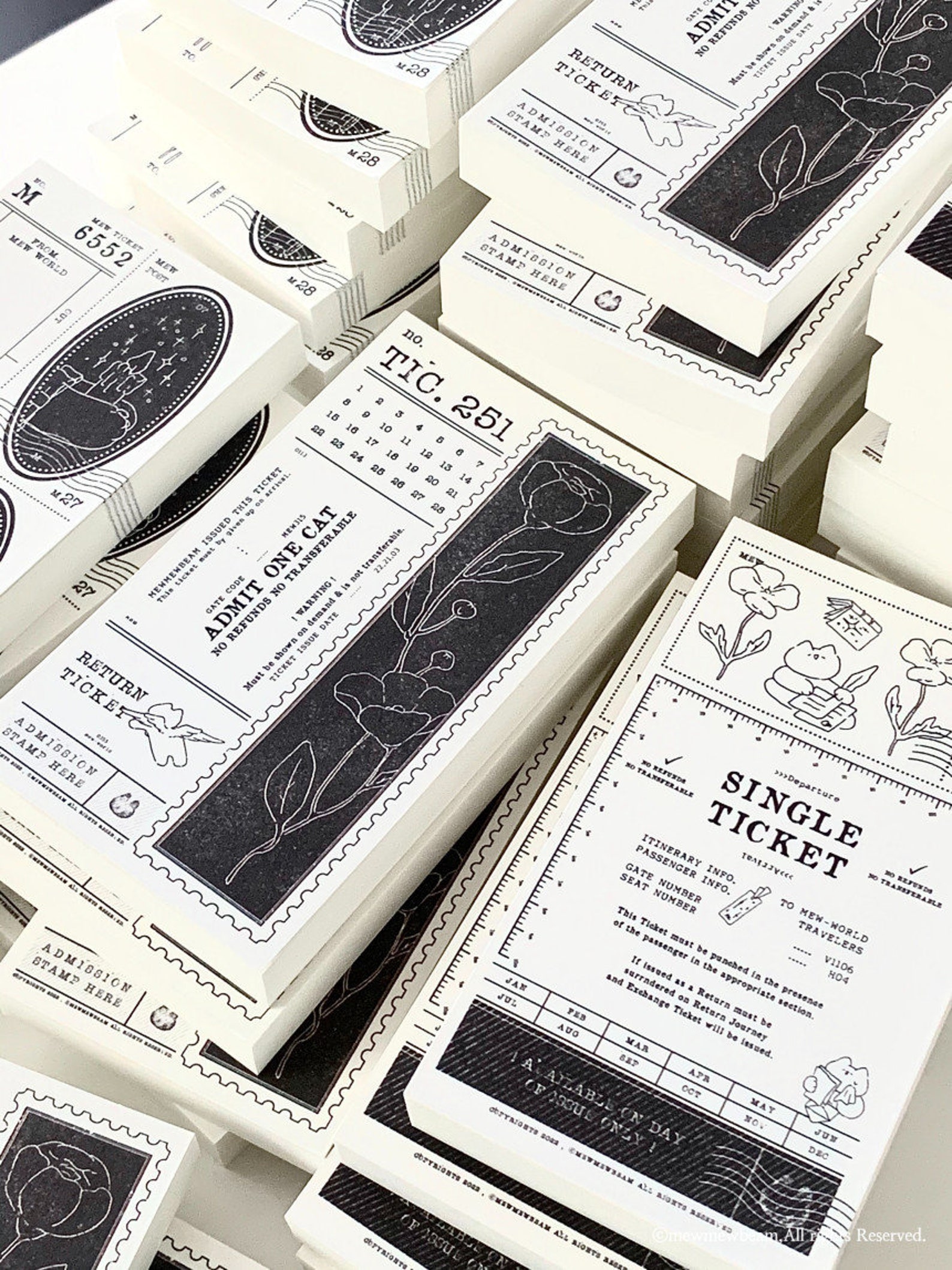 Mewmewbeam Black and White Vintage Tickets Paper Pad Poppy - Etsy