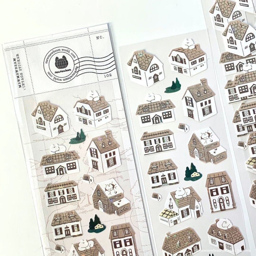 Cat House Stickers Sheet, Green Leaf Emboss, Mewmewbeam Kiss-cut ...