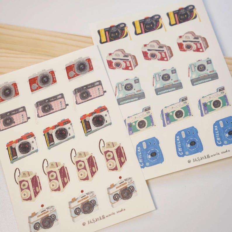 Set of 2 Vintage Camera Sticker Sheets Set, Wanle Studio Kiss-cut ...