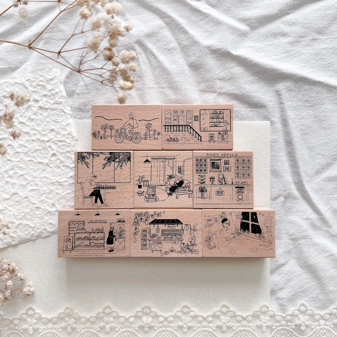 Cozy Places Rubber Stamps, Daily Life, Biking, Reading, Coffee Shop ...