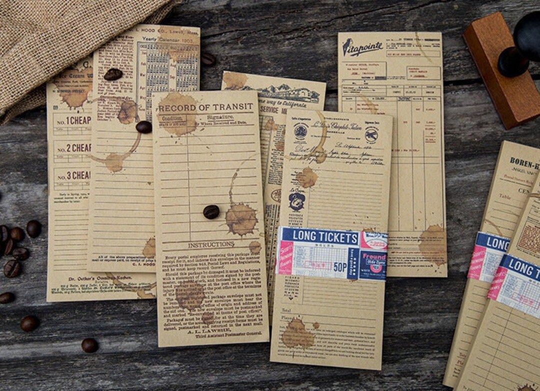 Coffee Dyed Long Tickets Paper Pad, Vintage Themed Transit Tickets ...
