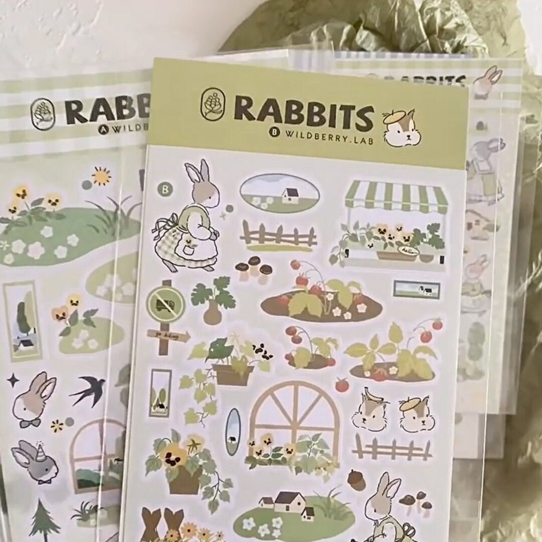 Wildberry Lab Rabbits Sticker Sheet, Kiss-cut Bunny Garden Sticker ...