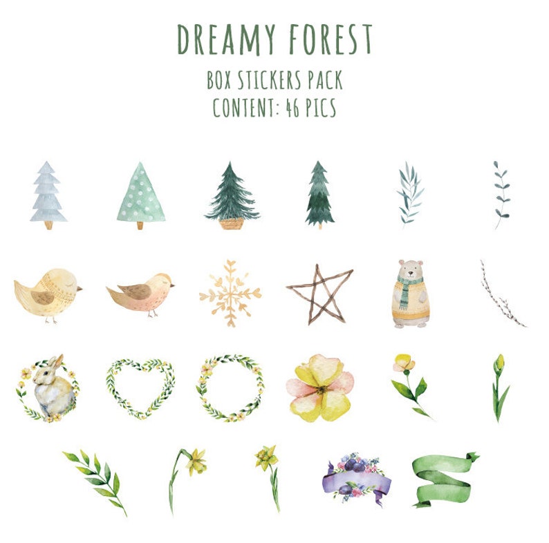 Dreamy Forest Box Sticker Set, Forest Animals Stickers Box Set, Bear ...
