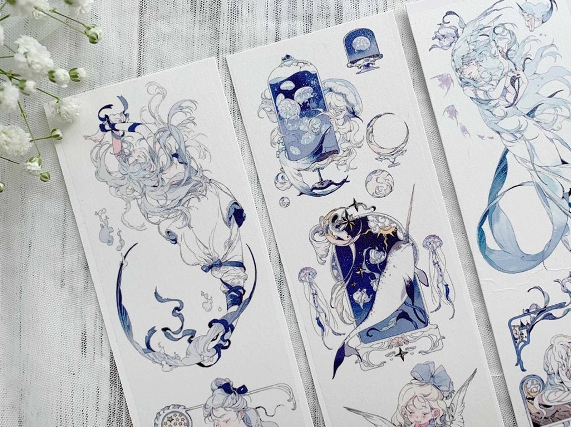 Miss Mermaid Washi and Clear Tape Original Girls Illustration - Etsy